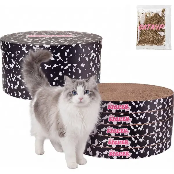 THE LICKER STORE Kate Modern Patterned Cardboard Reversible Cat Scratcher Pad In Box With Catnip - Composition Black/white