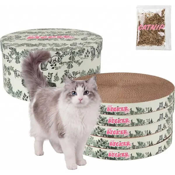 THE LICKER STORE Kate Modern Patterned Cardboard Reversible Cat Scratcher Pad In Box With Catnip - Green