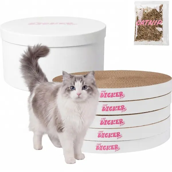 THE LICKER STORE Kate Modern Patterned Cardboard Reversible Cat Scratcher Pad In Box With Catnip - White