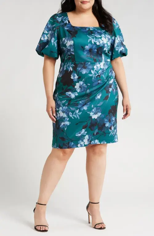 Alex Evenings Floral Sheath Dress - Teal Multi