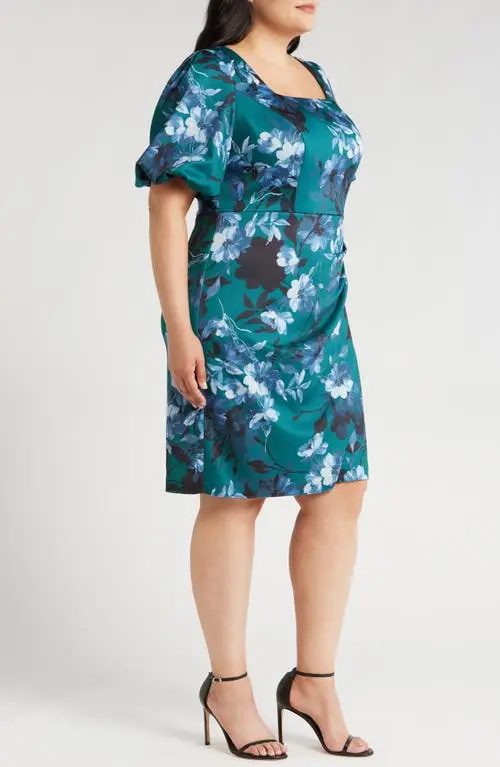 alex evenings embroidered sheath dress Boat-Neck Tea-Length Embroidered Mesh Cocktail Dress with Godet Skirt  Petite Alex Evenings 82171782 main image 0
