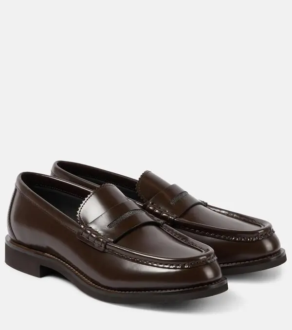 Brunello Cucinelli Monili Leather Loafers