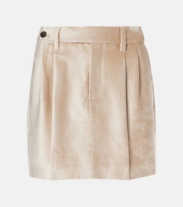Brunello Cucinelli Cotton-blend Velvet Miniskirt - Beige