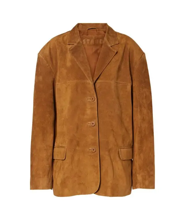 Staud Single-breasted Suede Jacket - Brown