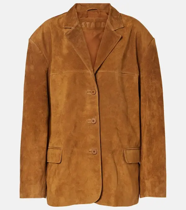 Staud Single-breasted Suede Jacket - Brown