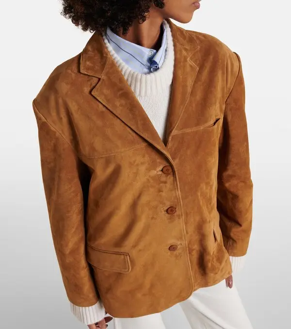Staud Single-breasted Suede Jacket - Brown