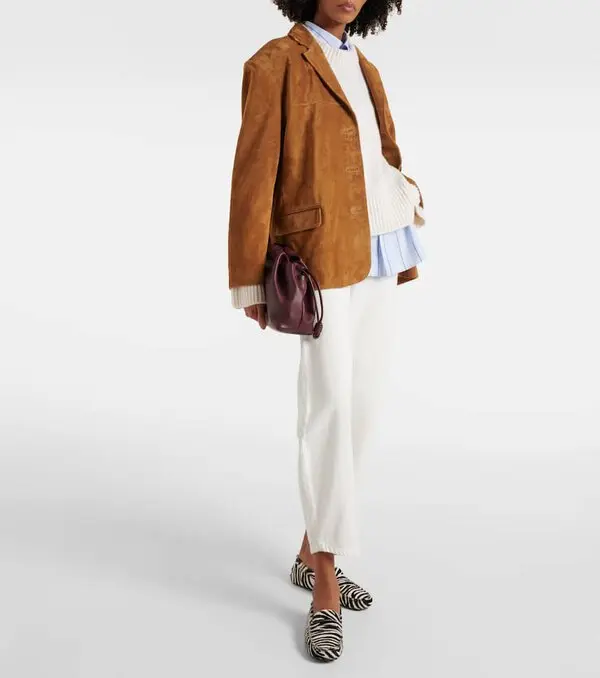Staud Single-breasted Suede Jacket - Brown