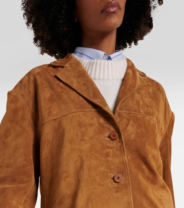 Staud Single-breasted Suede Jacket - Brown