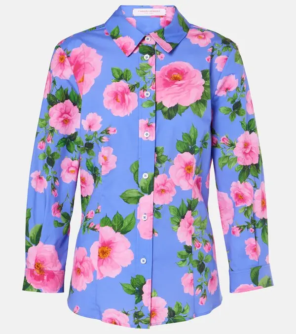Carolina Herrera Floral Cotton-blend Shirt - Blue