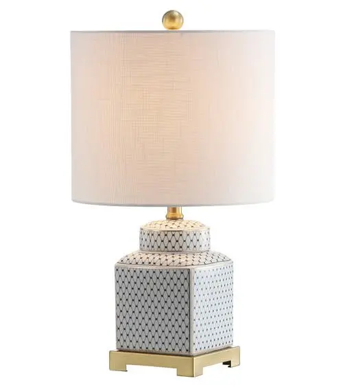 JONATHAN Y Cleo Ceramic/metal Ginger Jar Led Table Lamp - White/navy