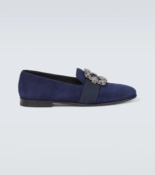 Manolo Blahnik Carlton Embellished Suede Loafers - Blue