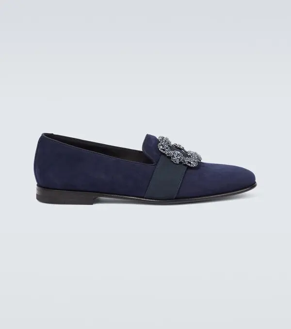 Manolo Blahnik Carlton Embellished Suede Loafers - Blue