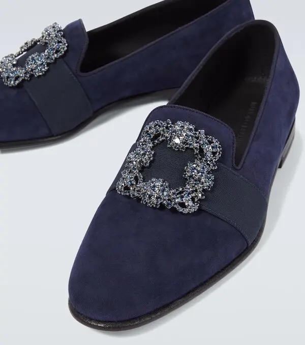 Manolo Blahnik Carlton Embellished Suede Loafers - Blue