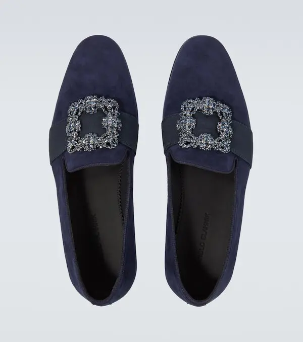 Manolo Blahnik Carlton Embellished Suede Loafers - Blue