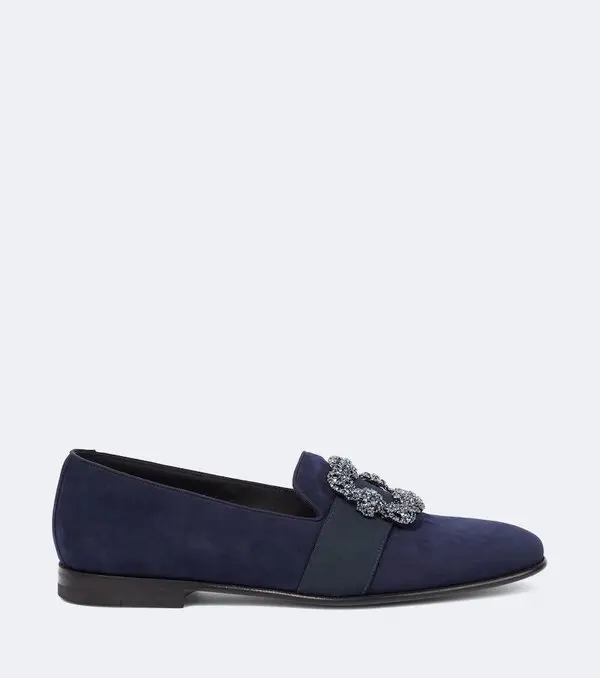 Manolo Blahnik Carlton Embellished Suede Loafers - Blue