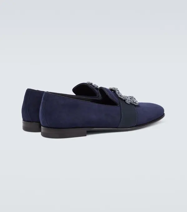 Manolo Blahnik Carlton Embellished Suede Loafers - Blue