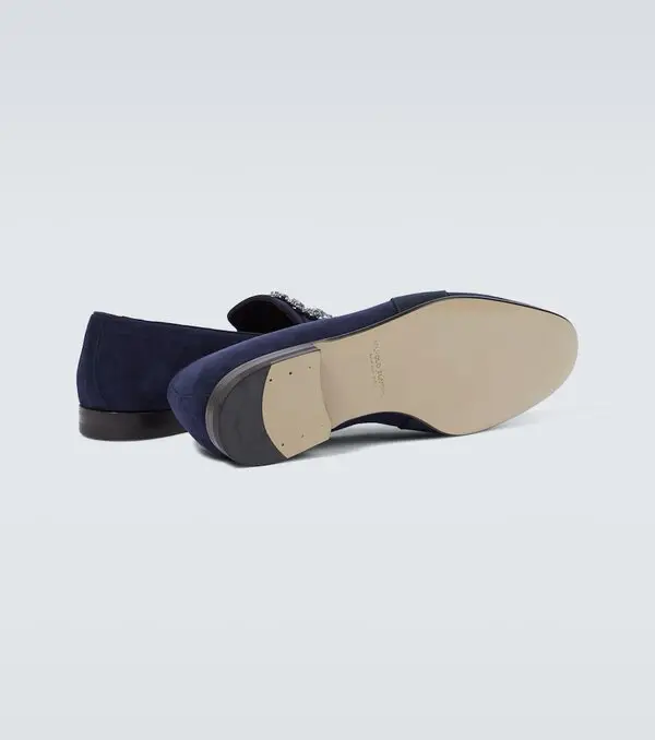 Manolo Blahnik Carlton Embellished Suede Loafers - Blue