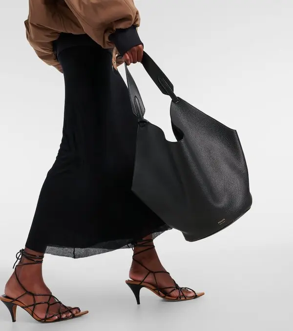 Khaite Lotus Medium Leather Tote Bag - Black