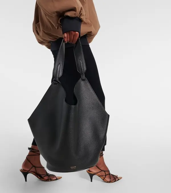 Khaite Lotus Medium Leather Tote Bag - Black