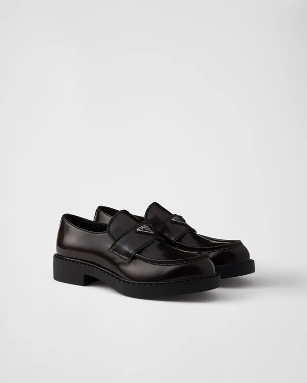 Prada Chocolate Brushed Leather Loafers - Sienna