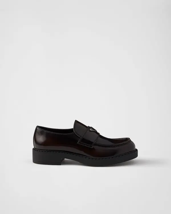 Prada Chocolate Brushed Leather Loafers - Sienna