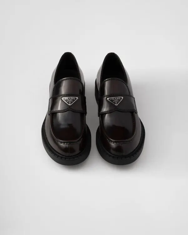 Prada Chocolate Brushed Leather Loafers - Sienna