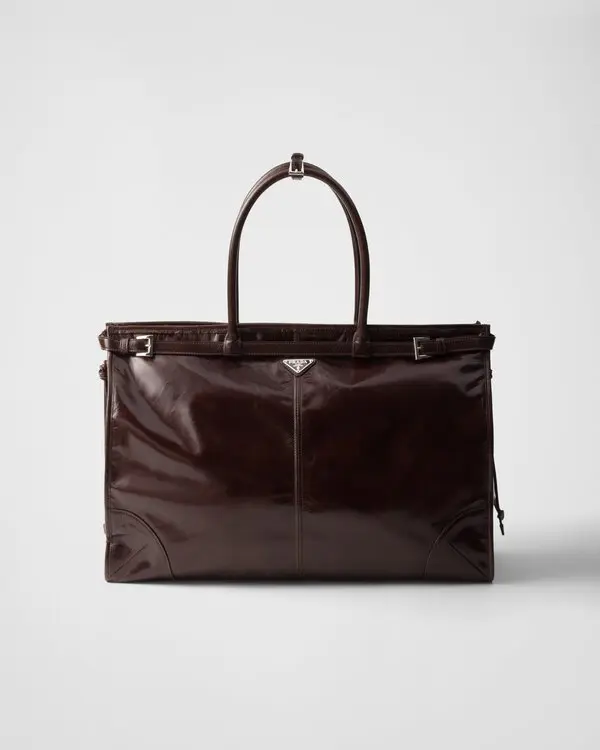Prada Leather Tote Bag - Dark Brown
