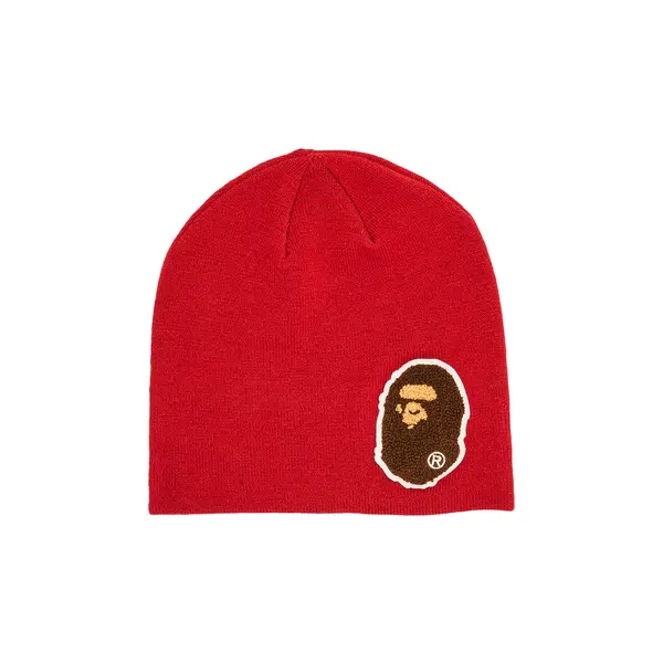 BAPE Ape Patch Ribbed Beanie - Red