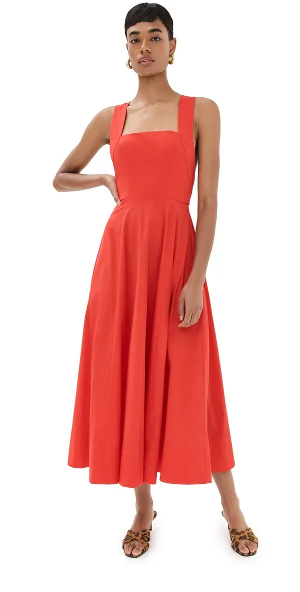 Staud Teresa Midi Dress In Red Rose - 80% Off | Editorialist