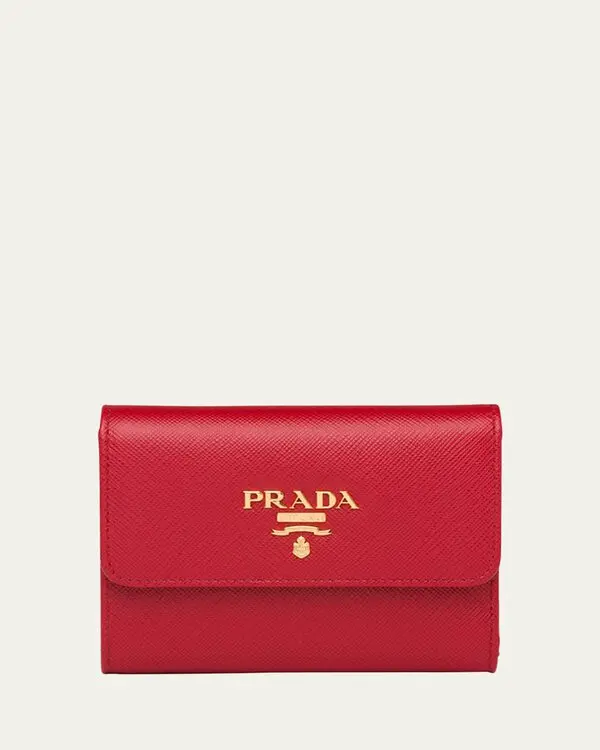 Prada Trifold Leather Wallet - Fuoco