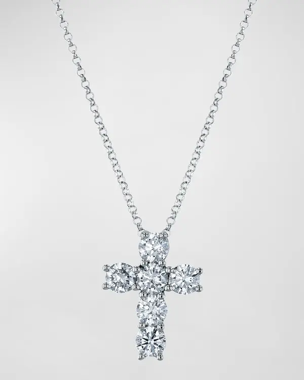 Neiman Marcus 18k Diamond Cross Pendant Necklace - White Gold