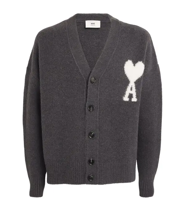 Ami Wool-blend Logo Cardigan