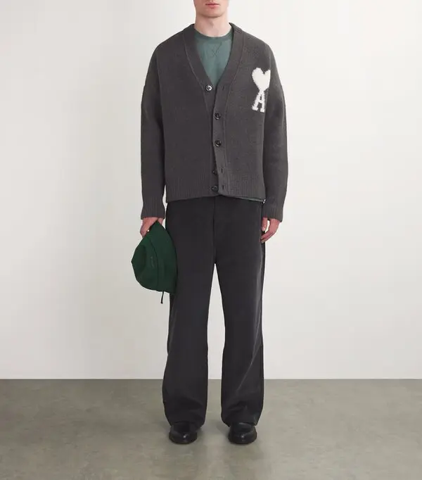 Ami Wool-blend Logo Cardigan