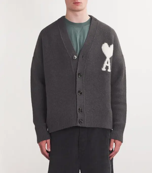 Ami Wool-blend Logo Cardigan