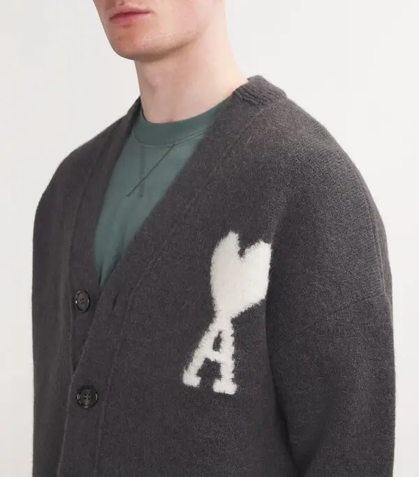 Ami Wool-blend Logo Cardigan