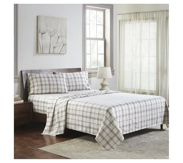 SUPERIOR Plaid Flannel Cotton Deep Pocket Sheet Set, Cal King - One-color