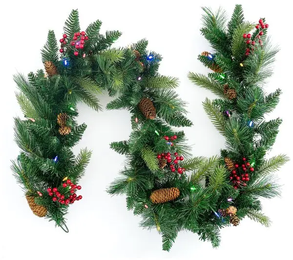 CELESTIAL LIGHTS Cone And Berry 9' Battery-operated Garland - One-color