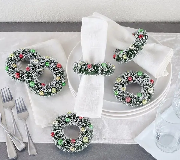 VALERIE PARR HILL S/6 Bottlebrush Napkin Rings With Ornaments Valerie - One-color