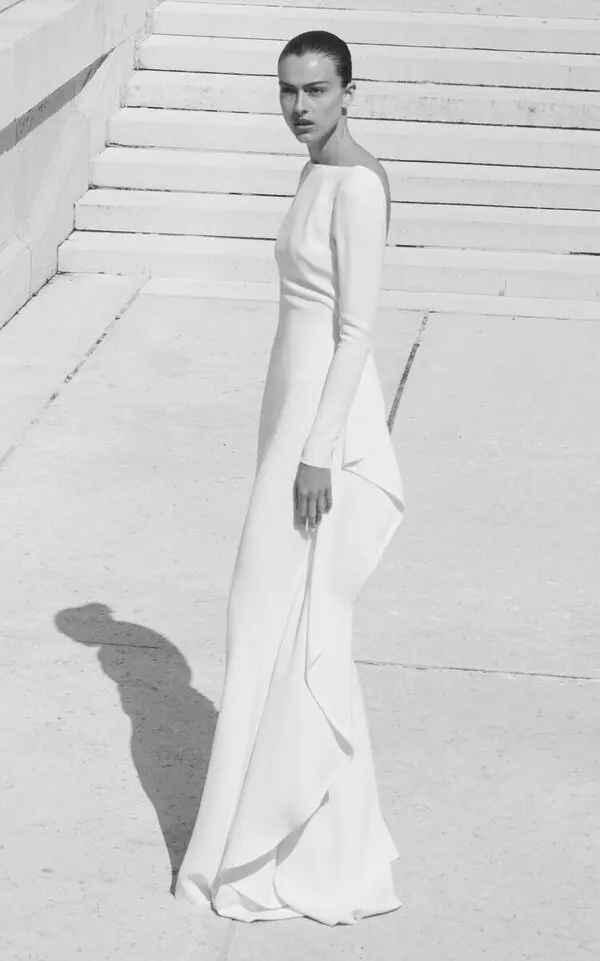 Elie Saab Open Back Cady Maxi Dress - Off-White | Editorialist