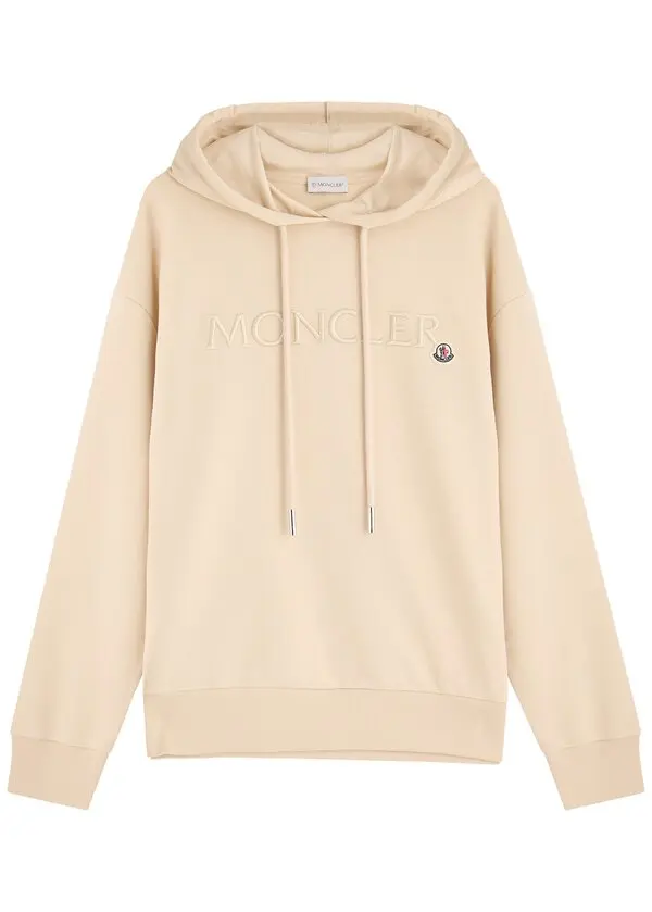 Moncler Logo Cotton Hoodie - Cream