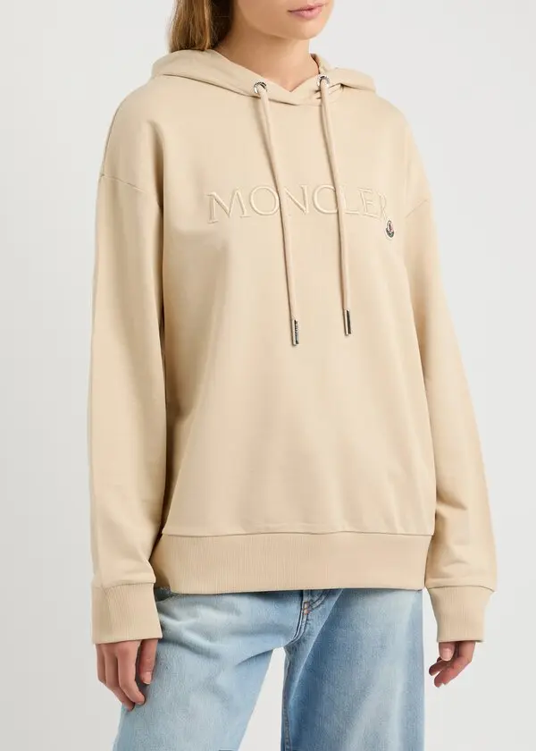 Moncler Logo Cotton Hoodie - Cream