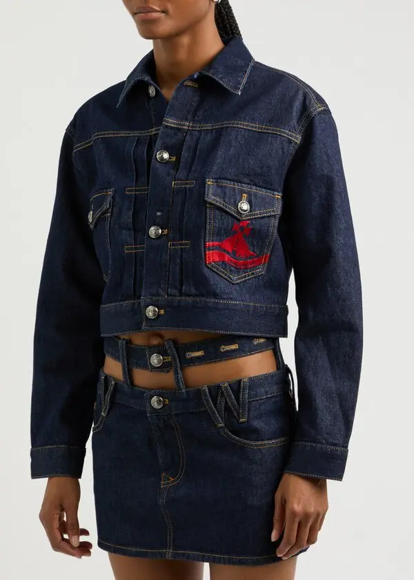Vivienne Westwood Marlene Cropped Denim Jacket In Indigo - 50% Off