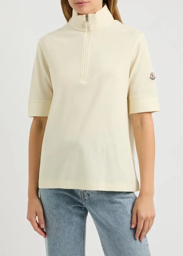 Moncler Half-zip Piqué T-shirt - Ivory