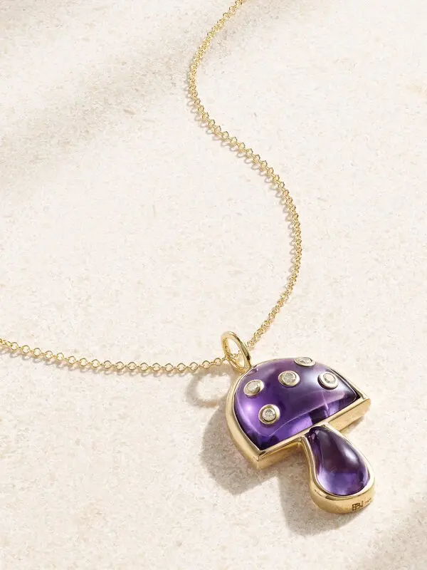 Brent Neale Small Magic Mushroom Amethyst And Diamond Necklace - Gold