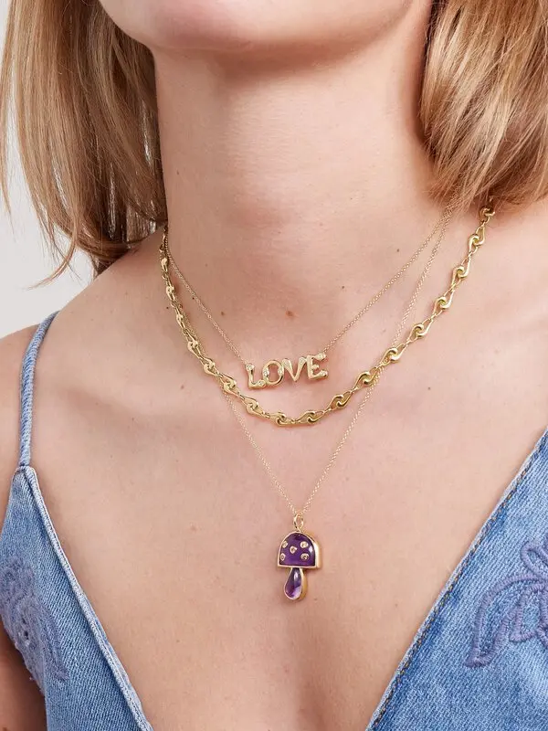 Brent Neale Small Magic Mushroom Amethyst And Diamond Necklace