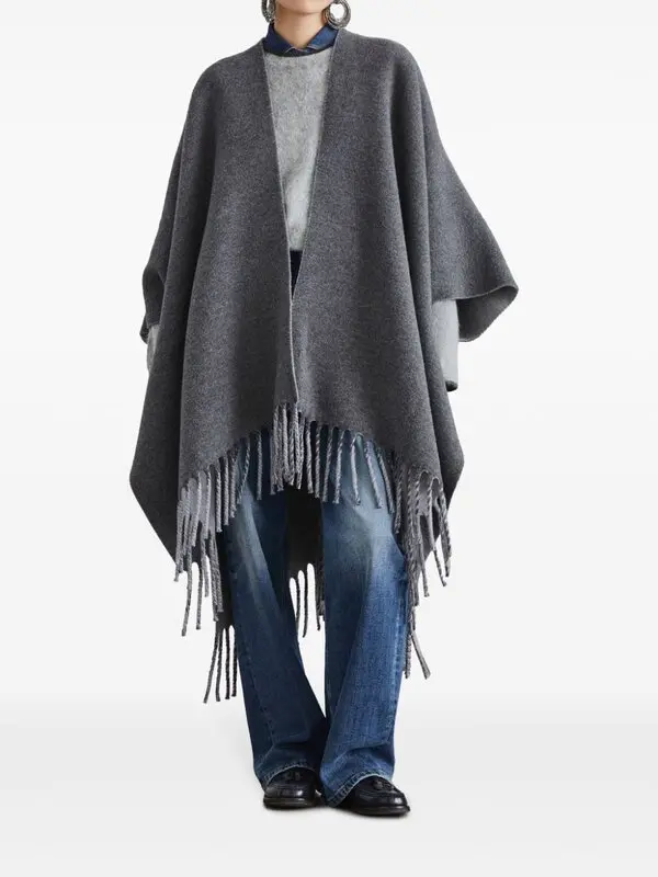 Brunello Cucinelli Wool-cashmere Cape With Fringed Edge - Grey