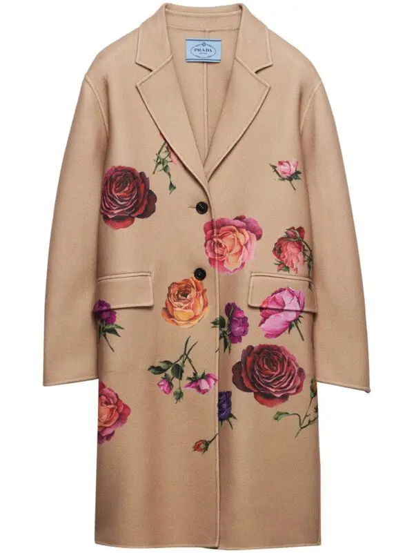 Prada Floral-print Cashmere Coat