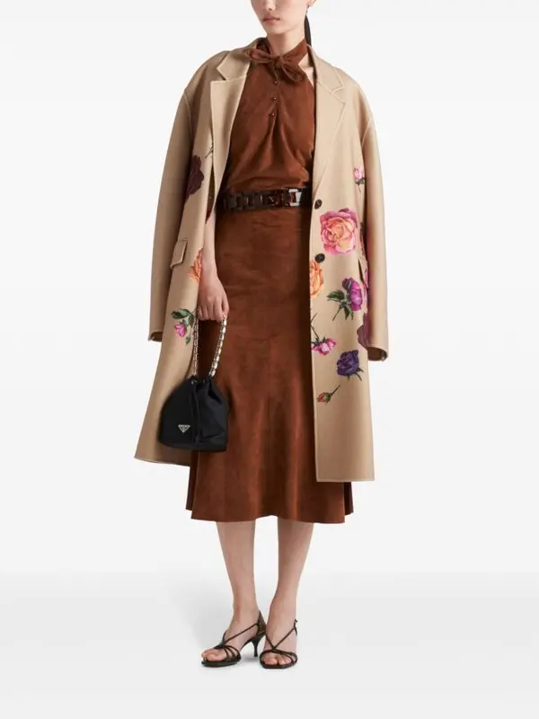 Prada Floral-print Cashmere Coat
