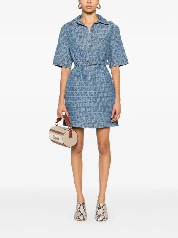 Fendi Ff-Motif Belted Mini Dress - Blue | Editorialist