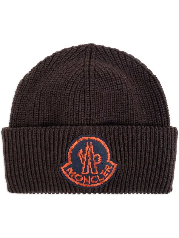 Moncler Logo-patch Wool Beanie - Brown